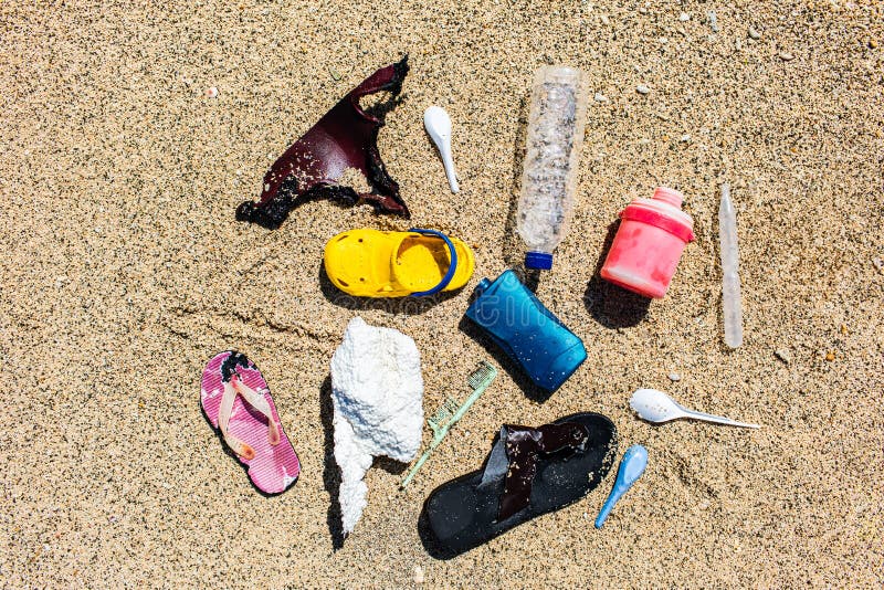 Various Types of Plastic Waste Collected on Beach Stock Image - Image ...