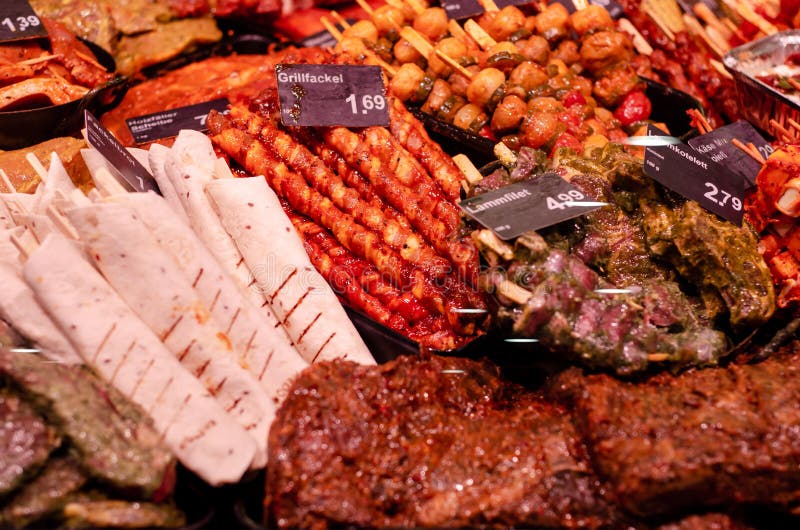 Various Types of Raw Meat Products for Sale in the Store Stock Image ...