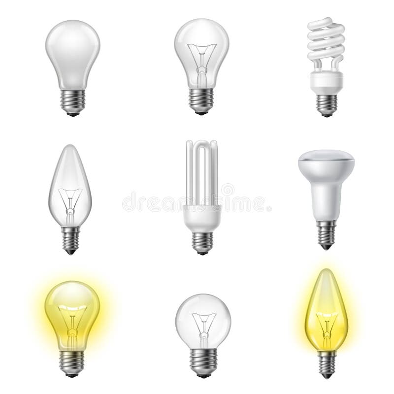 Various Types Realistic Lightbulbs Set Stock Vector - Illustration of ...