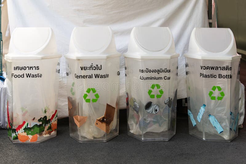 Various Types of Recycling Bins Placed Outside the Mall. Stock Photo ...