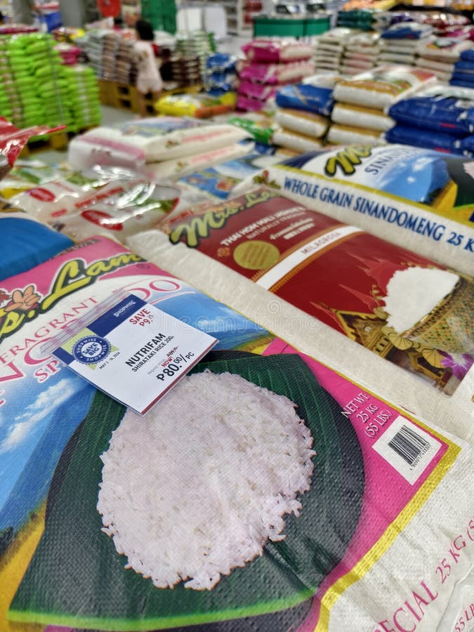 Various Types of Rice Displayed at a Supermarket Aisle Editorial Stock ...