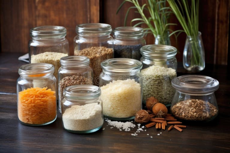Various Types of Rice for Risotto in Glass Jars Stock Illustration ...