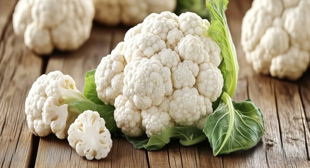 Various Types and Sizes of Cauliflower on a Wooden Table. Generative AI ...