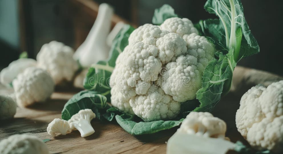 Various Types and Sizes of Cauliflower on a Wooden Table. Generative AI ...