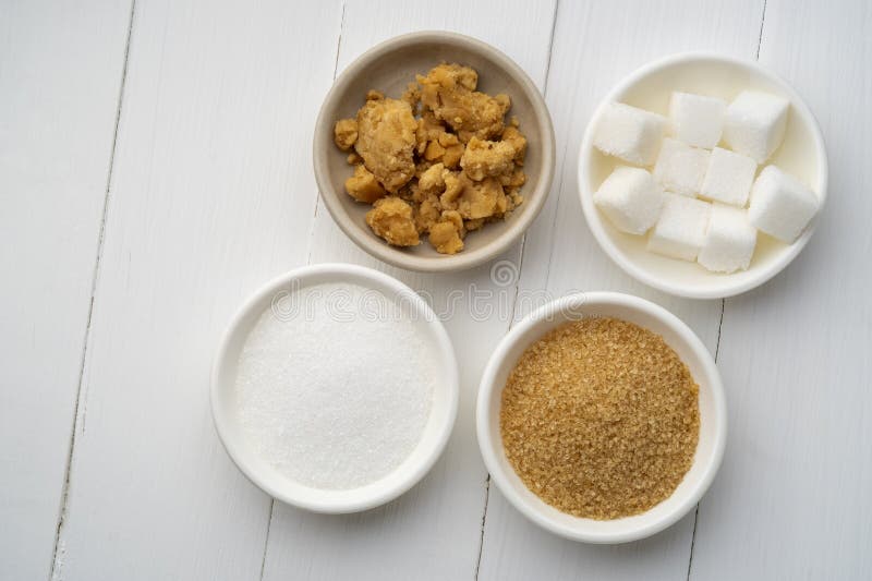 Various Types of Sugar,palm Sugar and White Brown and Cube Sugar Stock ...