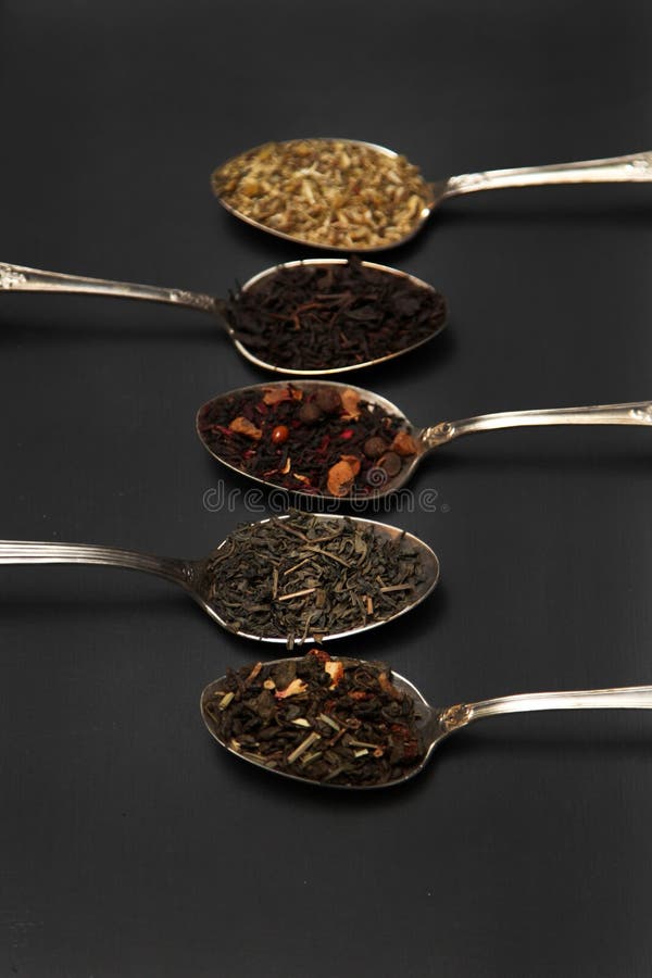 Various Types of Tea in Antique Spoons Stock Photo - Image of ...