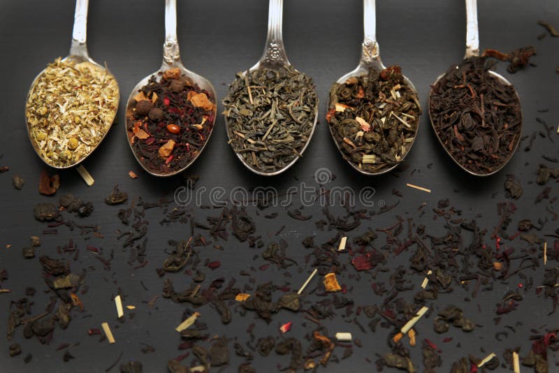 Various Types of Tea in Antique Spoons Stock Image - Image of chinese ...