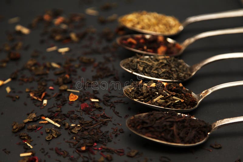Various Types of Tea in Antique Spoons Stock Image - Image of indian ...