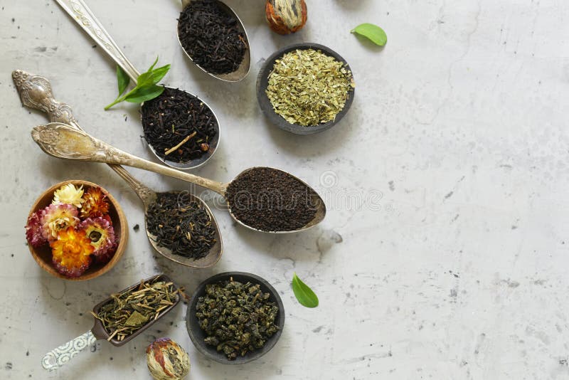 Tea in spoons stock image. Image of leaf, aromatic, rooibos - 146323351