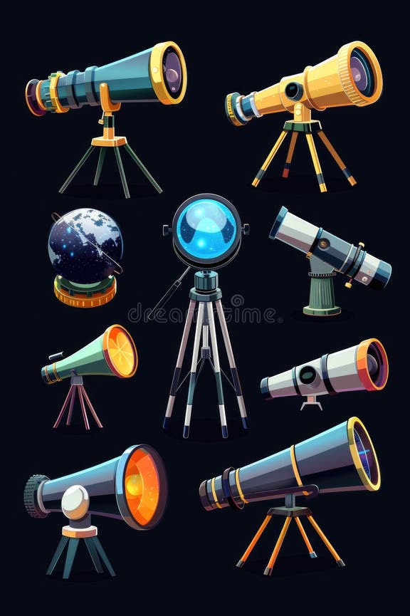 Various Types of Telescopes with Different Lenses and Mounts for ...