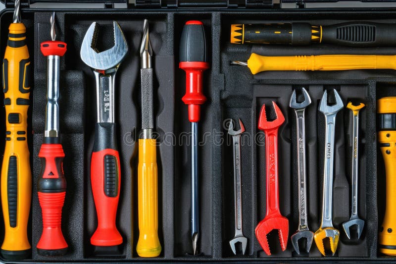 Various Types of Tools Neatly Organized in a Toolbox. Suitable for ...