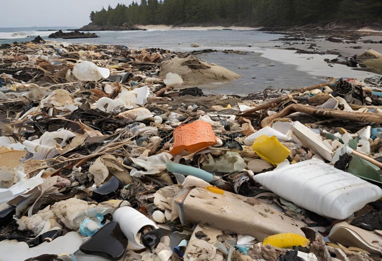 Various Types of Trash Litter the Sandy Beach.AI Generated Stock ...