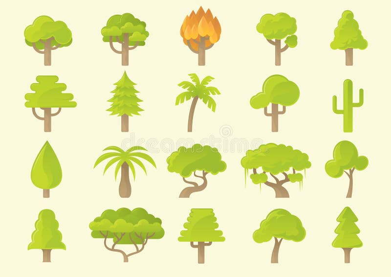 Various Types of Trees. Vector Illustration Decorative Design Stock ...