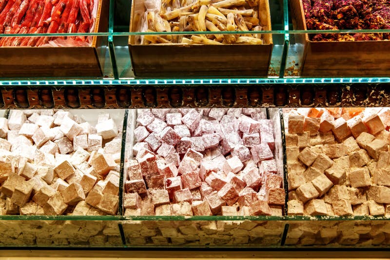 Various Types of Turkish Delight in a Shop Stock Image - Image of honey ...