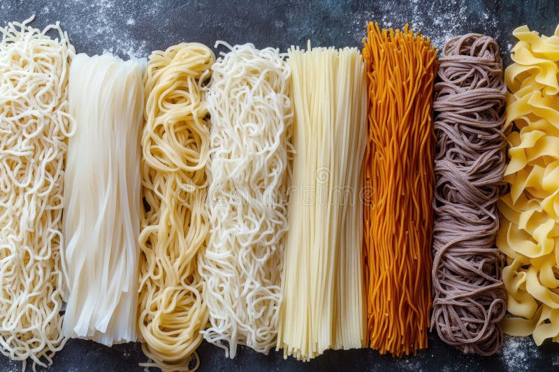 Various Types of Uncooked Noodles Stock Illustration - Illustration of ...