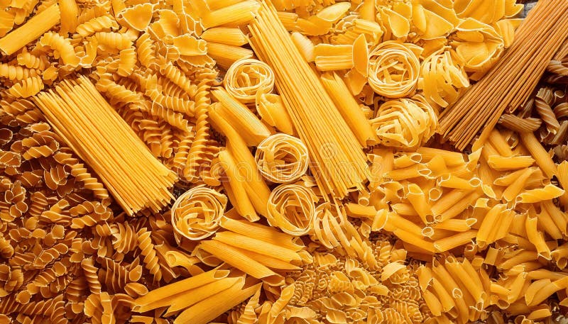 Various Types of Uncooked Pasta Displayed on a Wooden Surface in a ...