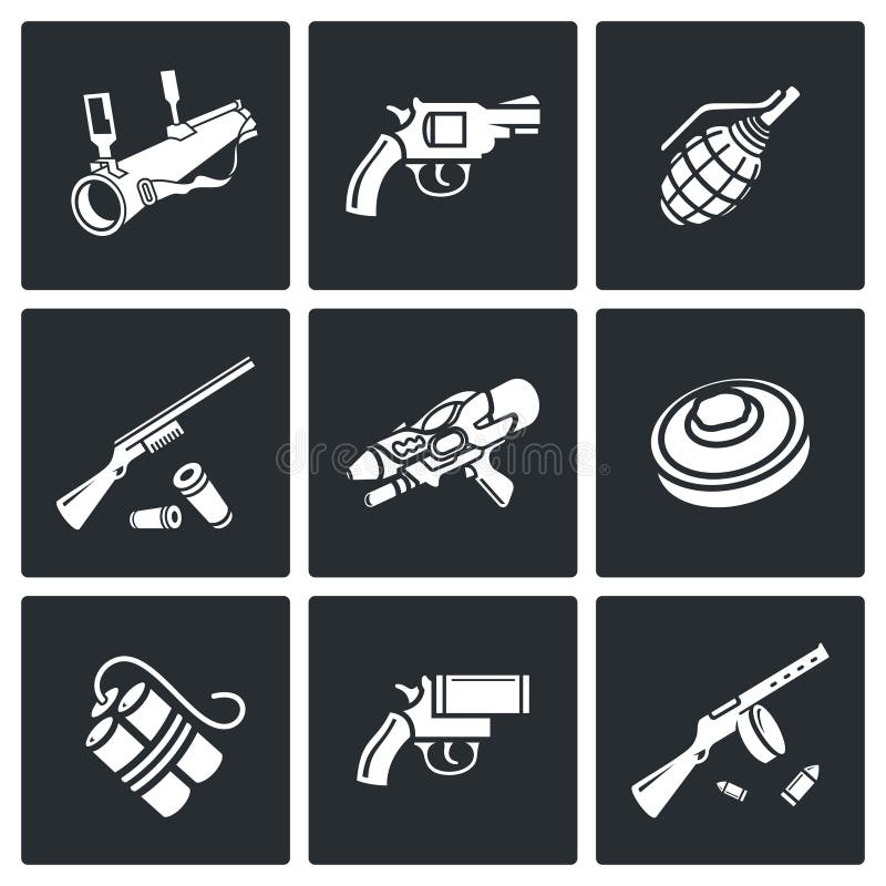 Various Types of Weapons Icons Set. Vector Illustration. Stock ...