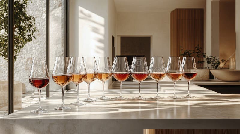 Various Types of Wine Glasses Arranged on a Table Displaying Shades of ...