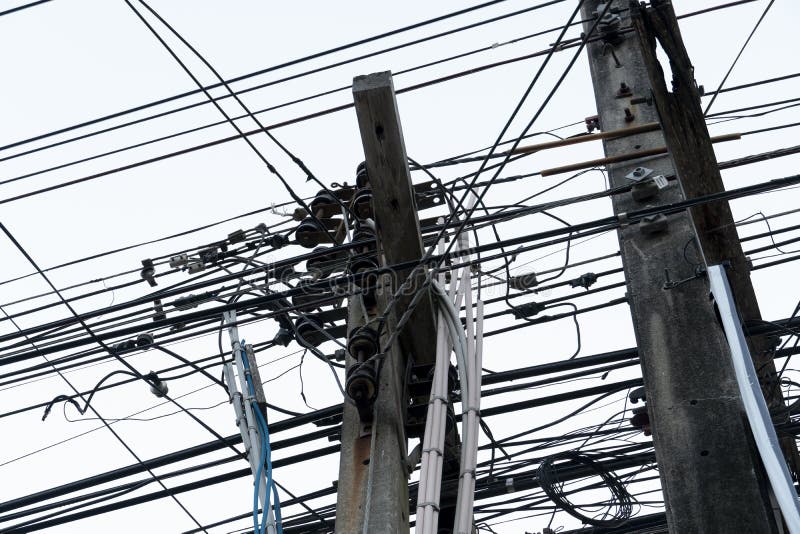 Wires cable on the pole. stock image. Image of design - 142821999