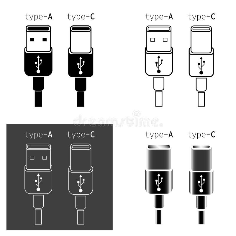 Various USB Connector Types Including Type a and Type C Icons in Vector ...