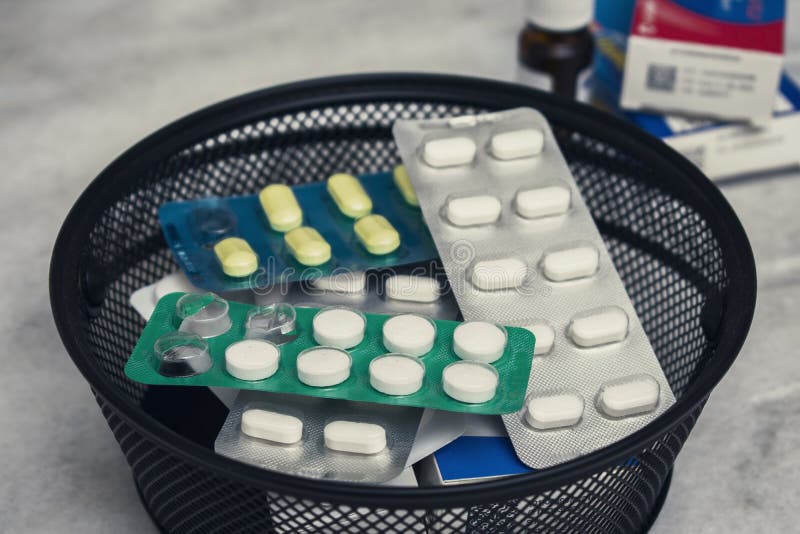 Various Used Tablet Medicines Used at Home in Baske Stock Image - Image ...