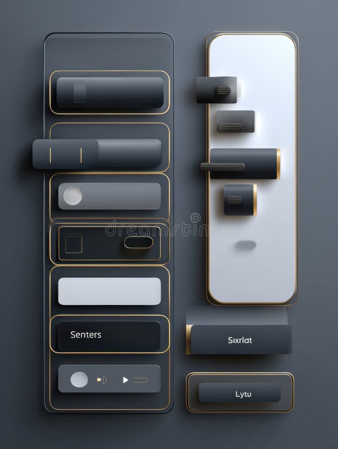 Modern User Interface Design Elements with Sleek Controls and Toggle Switches Arranged on a Dark ...