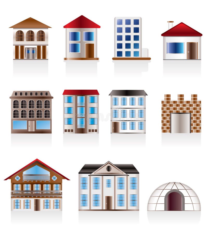 Vector buildings icons set stock vector. Illustration of shop - 34985897