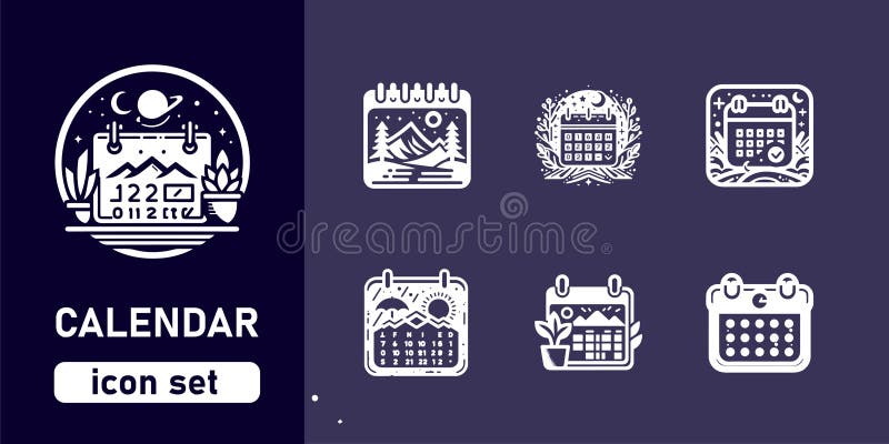 Calendar icon set stock illustration. Illustration of page - 346434239