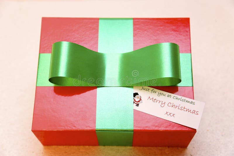 Red Coloured Gift Box with Green Ribbon Stock Image - Image of coloured ...