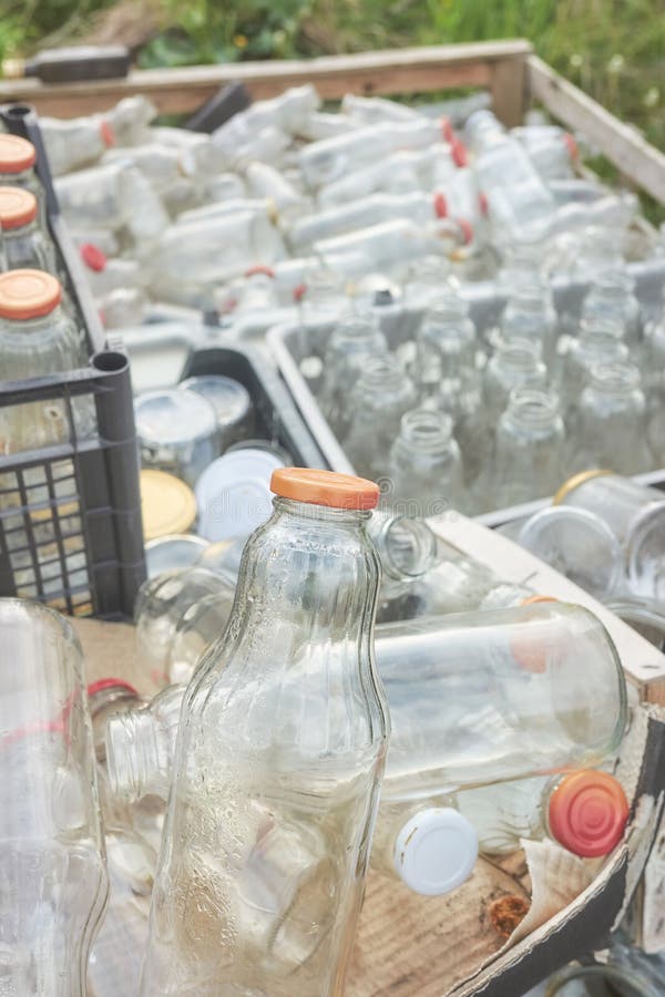 Various Various Types of Empty Glass Bottles Stored in Containers for ...