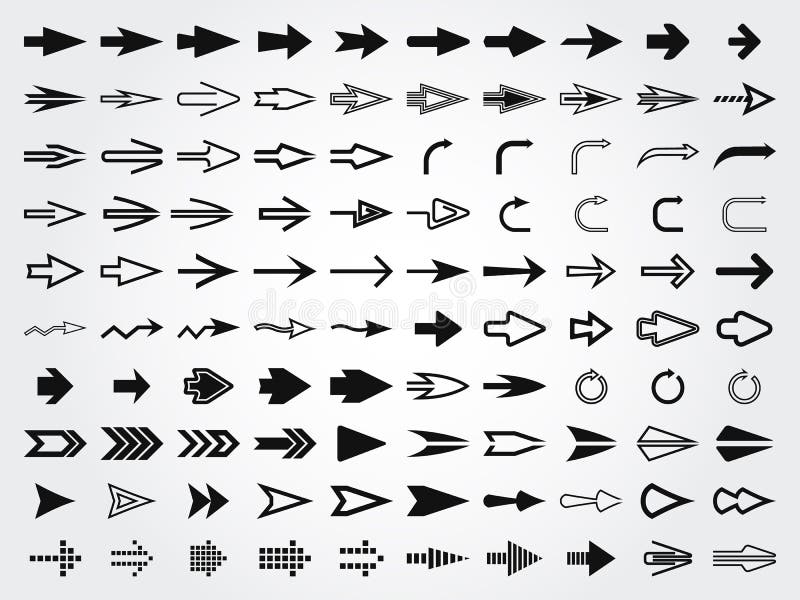 Arrows Set of 180 Black Icons. Arrow Icon. Arrow Vector Collection ...