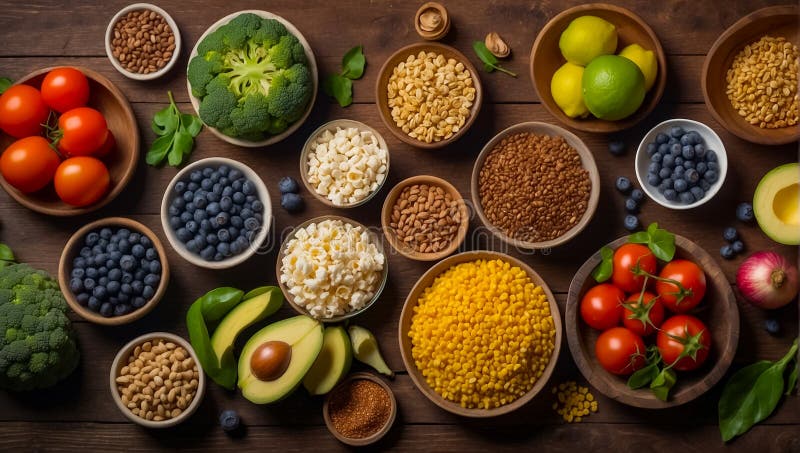 Various Vegetables and Cereals on the Table Vitamin Product Different ...