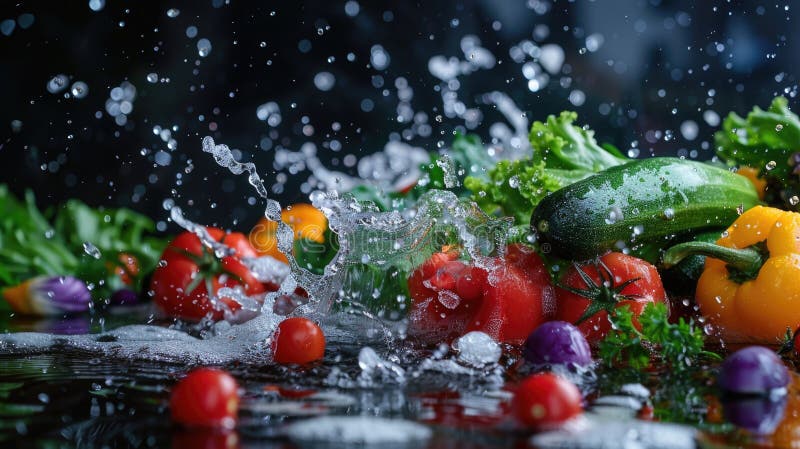 Various Vegetables Getting Washed with Water, Perfect for Food and ...