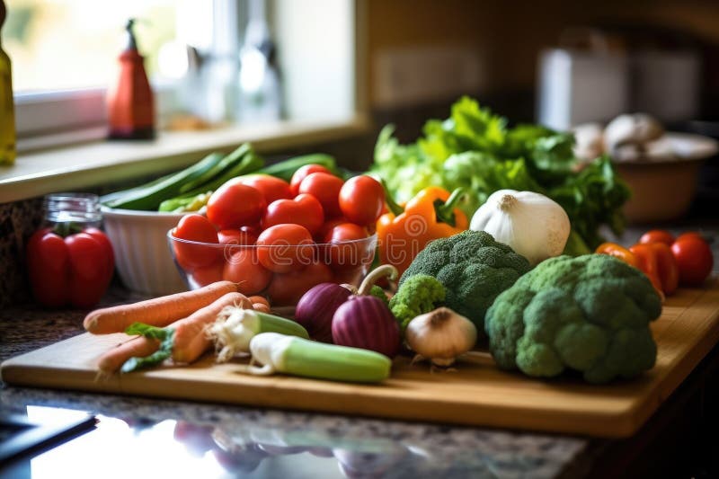 Various Vegetables on Kitchen Counter, AI Generated Stock Illustration ...