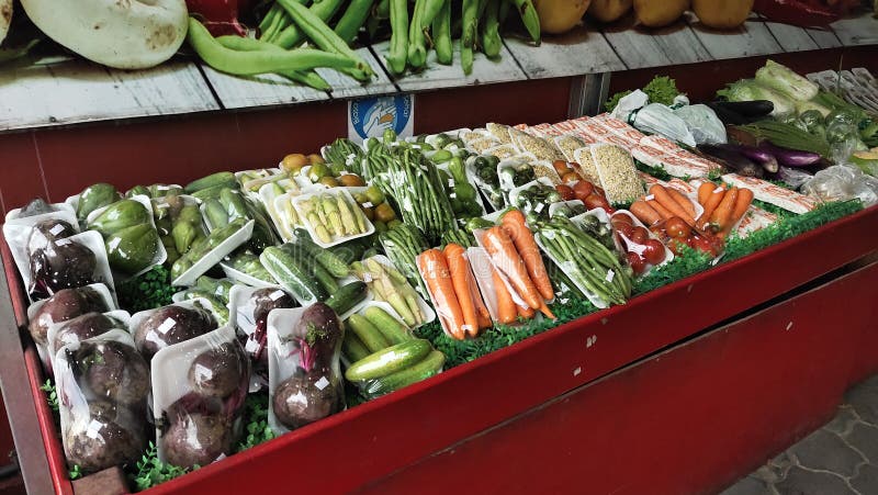 Various Vegetables Stored in a Grocery Stall Stock Photo - Image of ...