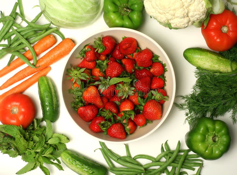 Various Vegetables and Strawberry Stock Image - Image of fruit, diet ...