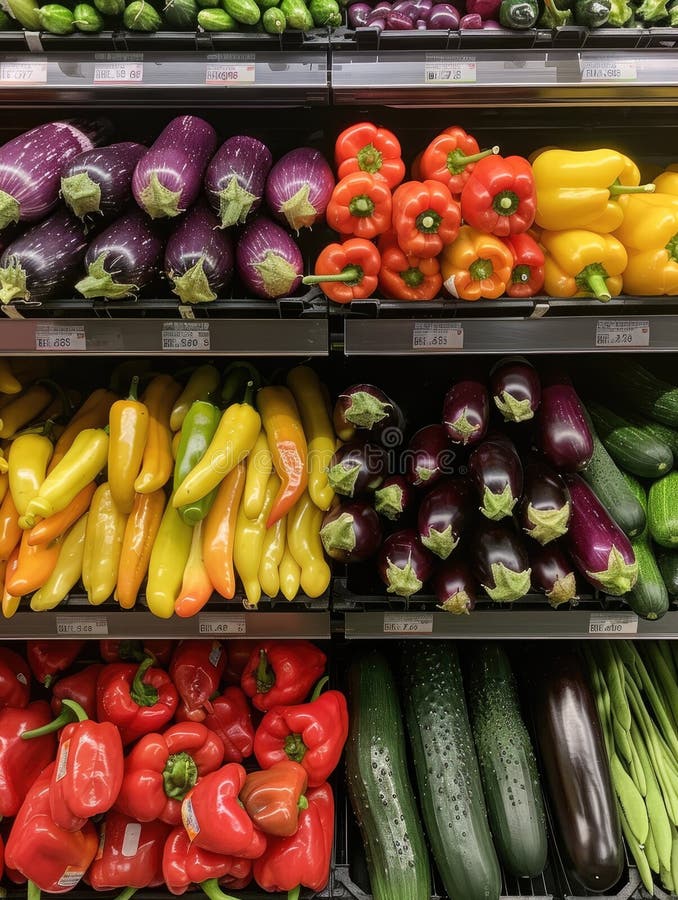 Various Vegetables on Supermarket Aisles Stock Illustration ...