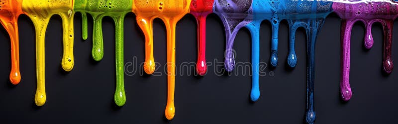 Various Vibrant Paint Drips in Multiple Colors Spread Across a Black ...