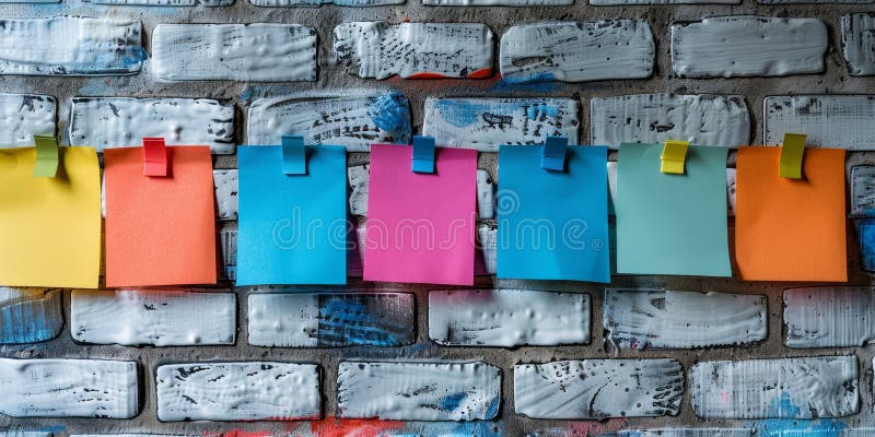 Colorful Post it Notes on a Brick Wall. Generative AI Stock ...
