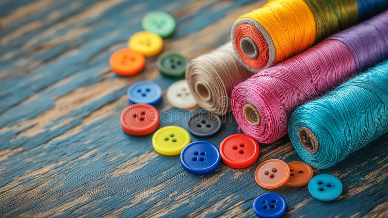 Assortment Thread Spools Colorful Buttons Sewing Crafts Stock Photos ...