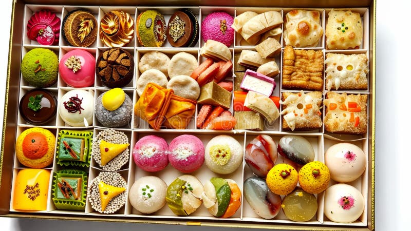 Various Vibrant Traditional Sweets Arranged Beautifully in a Box ...