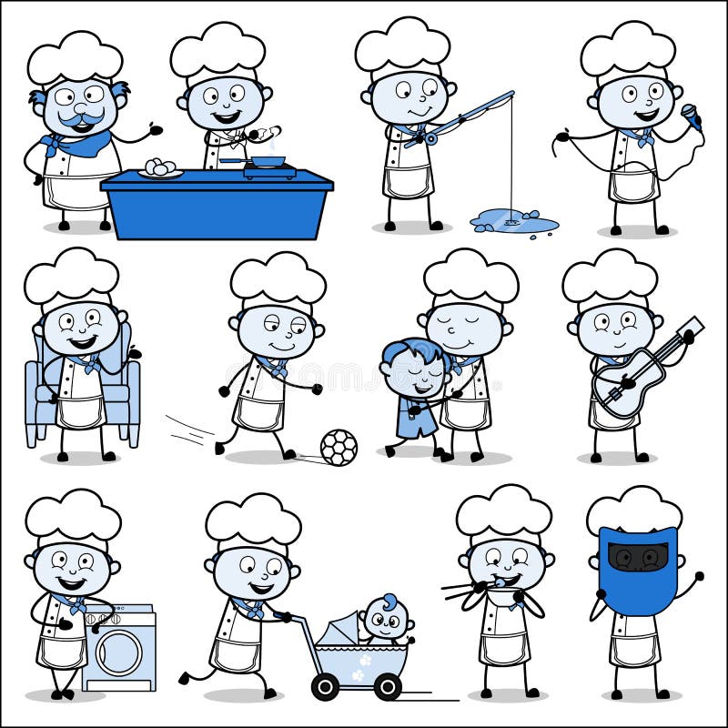 Various Vintage Cartoon Chef - Set of Concepts Vector Illustrations ...