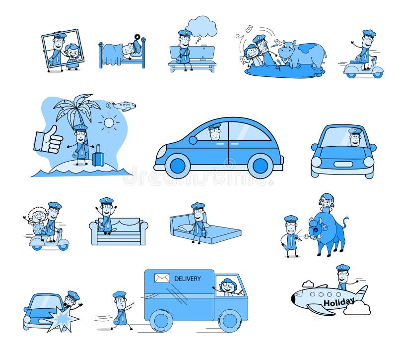 Various Vintage Cartoon Postman - Set of Concepts Vector Illustrations ... Various Vintage Cartoon Postman - Set of Concepts Vector Illustrations ...
