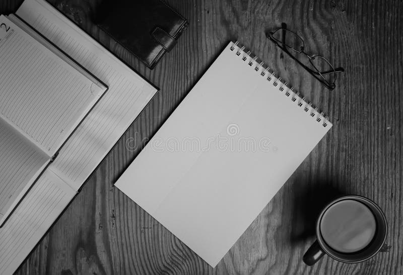 Monochrome Notebook Paper Writing Tools Stock Photo - Image of notepad ...