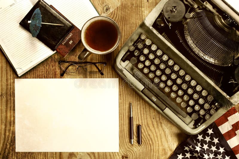 Writer Desktop with Typewriter Retro Stock Photo - Image of grain ...
