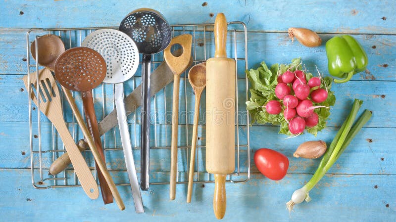 Various Vintage Kitchen Utensils Stock Image - Image of enamel, choina ...