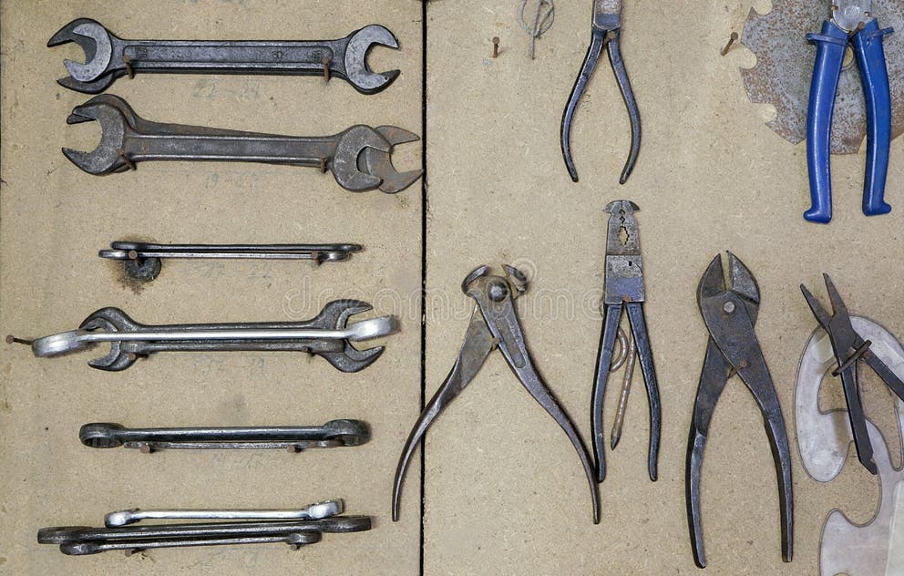Various Vintage Old Metal Tools Stock Image - Image of home, garage ...
