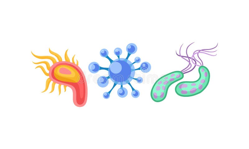 Various Virus, Microbe and Germs of Different Color and Shape Vector ...