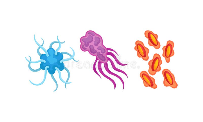 Various Virus, Microbe and Germs of Different Color and Shape Vector ...