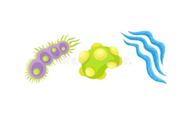 Various Virus, Microbe and Germs of Different Color and Shape Vector ...